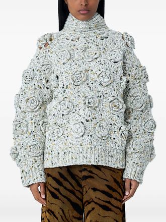 Ganni floral crochet sweater - Blanc