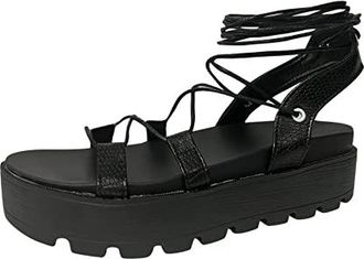 Generic Sandales à talons pour femme, taille 44, sandales dété tendance pour femme, semelle épaisse, lacets à bout ouvert, style décontracté, sexy, légères et