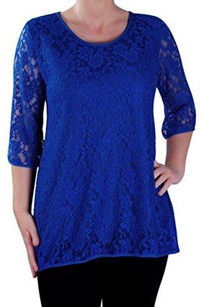 Eye Catch Élégant Aux Femmes Rond Encolure 3/4 Manche Dames Blouse Tunique Crocheté Dentelle Tops