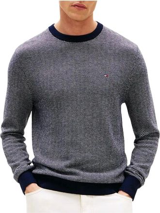 Tommy Hilfiger Homme, Pulls, Bleu, Taille: L Pull Ras du Cou en Coton Pima et Cachemire