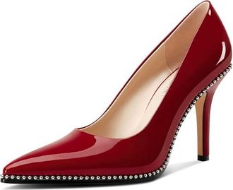 Castamere Femmes Fermé Pointu Bout Slip-on Haut High Aiguille Talon Heel Escarpins Décontracté Dress Chaussures 9 CM Heels Rouge Vin 37 EU