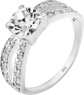 Elli Ring Damen Solitär Glamourös mit Kristall in 925 Sterling Silber