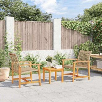 vidaXL 3-tlg. Bistro-Set Beige Poly Rattan und Akazienholz - Vidaxl