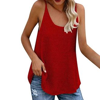 Generic Body pour femme - Col en V - Sans manches - Motif - Pull en tricot - Col rond - Camisole - Gilet en tricot douillet, rouge, 3XL