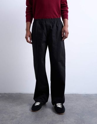 Topman Weite Hose aus Twill in Schwarz mit Biesen