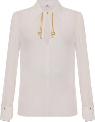 Elisabetta Franchi Bluse aus Georgette mit Schmuck-Logos - - Blouses & Shirts - Damen - Wei&szlig; - XL