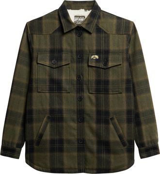 Superdry Damen Karierte Hemdjacke mit Teddyfell Roderick Kariert Olivgr&uuml;n 38