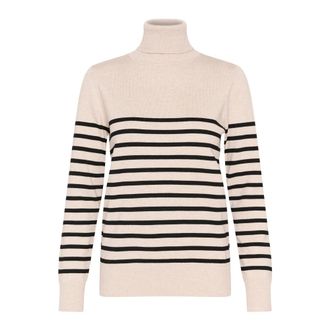 Saint Tropez Gestreifter Rollkragenpullover Grau Morn - - Knitwear - Damen - Beige - M