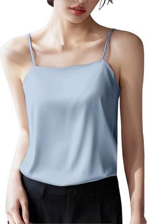 Generic Hauts d&eacute;t&eacute; tendance - Chemisier en satin &agrave; &eacute;paules d&eacute;nud&eacute;es - Grande taille - Haut &agrave; bretelles spaghetti - Coupe ample - Respirant - L&eacute;ger - Couche de