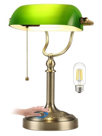 Newrays Gr&uuml;nes Glas Bankers Schreibtischlampe, Stufenlos dimmbare Tischlampe Plug in Leuchte f&uuml;r Arbeitszimmer, B&uuml;ro mit LED Gl&uuml;hbirne