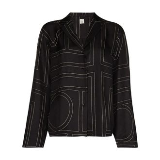 Toteme Femme, Blouses et Chemises, Noir, Taille: 42 FR Haut de pyjama en soie &agrave; monogramme