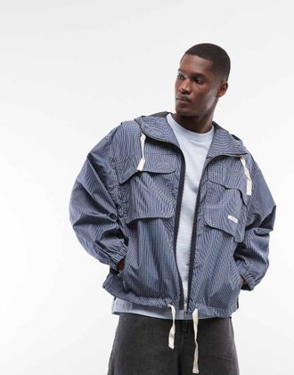 Element Parkajacke in Blau mit Kapuze und Vichy-Karomuster-Schwarz
