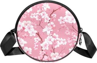 Generic Sac &agrave; bandouli&egrave;re rond pour femme, motif fleurs sur fond rose, sac &agrave; dos avec fermeture &eacute;clair, bretelles r&eacute;glables, sac &agrave; main rond d&eacute;contract&eacute; pour 