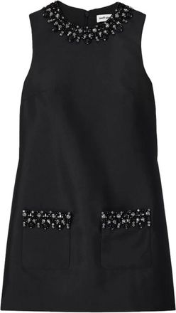 Self Portrait Gl&auml;nzendes Mini-Kleid mit verzierten Ausschnitt - - Dresses - Damen - Schwarzk - L