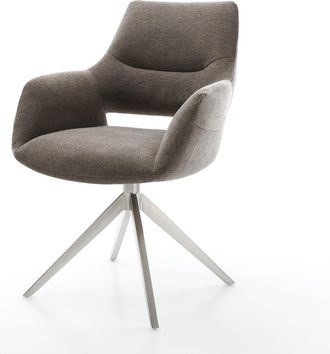 DELIFE Drehstuhl Yago-Flex mit Armlehnen Strukturstoff Soft Taupe Kreuzgestell breit Edelstahl 360&deg; drehbar Wippfunktion Taschenfederkern, Esszimmerst&uuml;hle