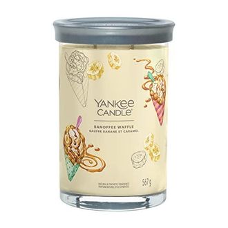 Yankee Candle Company Yankee Candle Signature Candle Bougie parfum&eacute;e Banofee - Grande bougie en verre gaufr&eacute; avec double m&egrave;che | Bougie en cire de soja &agrave; combustion longue 