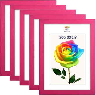 MG Design 5er Set Bilderrahmen 20 x 30 cm - Fotorahmen mit Rosa Echtholzrahmen und bruchsicherem Acrylglas, Hoch & Quer zum Aufh&auml;ngen, zum Aufstellen