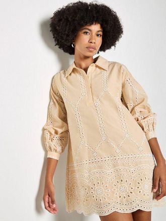 Apricot Minikleid Minikleid aus Baumwolle mit Stickerei