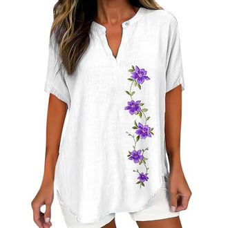 Generic Chemisiers d&eacute;t&eacute; &agrave; manches courtes pour femme - Chemisier violet pour femme - Haut &agrave; manches courtes uni - Haut de travail d&eacute;t&eacute; - T-shirt ample pour fe