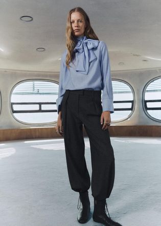 Mango Bluse mit Foulard-Textur blau - Damen - XL - MANGO