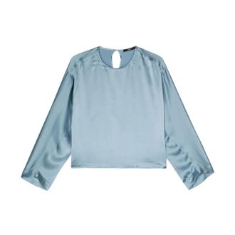 Seventy Cropped Satin Shirt - - Blouses & Shirts - Damen - Blau - S