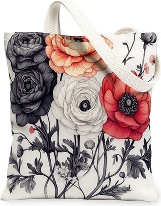 Generic Sac fourre-tout en toile de fleurs de renoncule printani&egrave;re pour faire du shopping, 33 x 38,1 cm, simple et mignon, motif floral, r&eacute;utilisable, sac d&eacute;