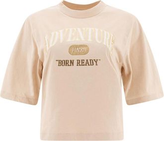Pinko Pinko, Femme, Tops, Beige, Taille: 38 FR Born Ready Graphic T-Shirt