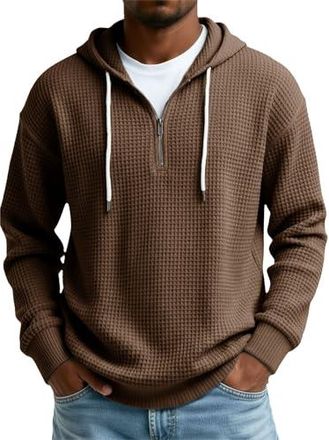 Generic Sweat &agrave; capuche pour homme avec fermeture &eacute;clair 1/4 - T-shirt &agrave; manches longues avec capuche - Confortable - Couleur unie - Coupe droite - Pull en tr