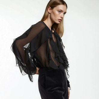 La Redoute Collections Chemise Col Rond Volant&eacute;e Manches Longues