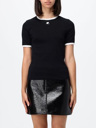 Courr&egrave;ges Top slim fit en coton avec logo et passepoil contrastant