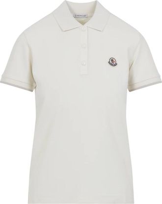 Moncler Logo Baumwoll-Piqu&eacute;-Polohemd - - Tops - Damen - Wei&szlig; - L