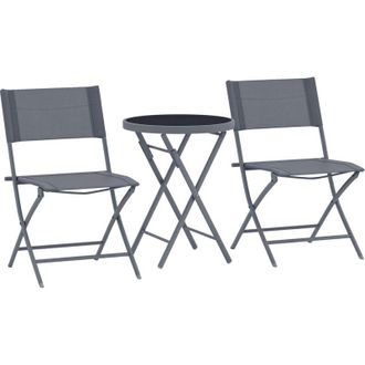 HOMCOM Ensemble de bistrot 3 pi&egrave;ces pliable en m&eacute;tal, 2 chaises et 1 table ronde, salon de jardin ext&eacute;rieur 2 personnes, gris-Gris