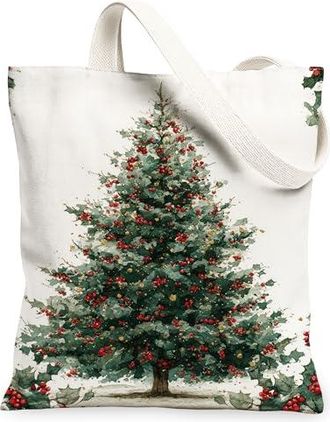 Generic Sacs fourre-tout en toile de No&euml;l, motif arbre de vacances festif, sacs de courses r&eacute;utilisables, respectueux de lenvironnement, l&eacute;gers et lavables, p