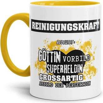 Tassendruck Berufe-Tasse Bedeutung Einer Reinigungskraft Innen & Henkel Gelb/Job/Tasse mit Spruch/Kollegin/Arbeit/Chefin/Witzig/Mug/Cup/Geschenk-Idee/Beste Qualit