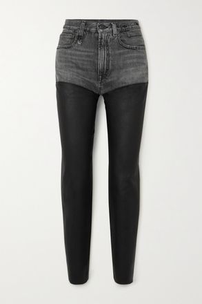R13 Courtney Chaps Jeans Mit Schmalem Bein Aus Denim Und Leder - Schwarz