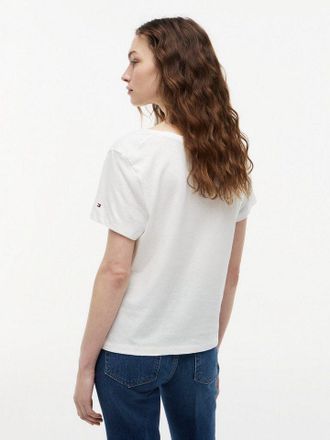 Tommy Hilfiger Kurzarmshirt CO LINEN SCOOP NK SS TEE mit kleinem Logo-Stick