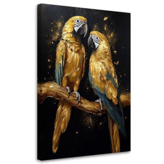 Feeby Bild auf Leinwand - Wandbilder Wohnzimmer Aesthetic - Gold Papageien Tiere - 80x120 1tlg - Schlafzimmer Wandekoration - Bilder Zimmer - Living Room - 