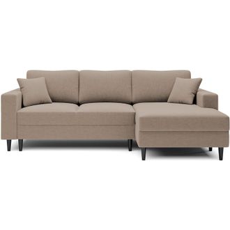 Selsey Selsey - Nalika L-f&ouml;rmiges Ecksofa mit Aufbewahrungsbox aus hydrophobem Velours in Dunkelbeige auf der rechten Seite