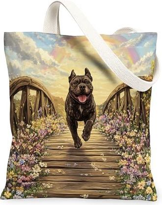 Generic Spring Cane Corso Sac fourre-tout en toile r&eacute;utilisable pour faire du shopping, 33 x 38,1 cm, motif chiot de campagne pour femme, motif floral, animal