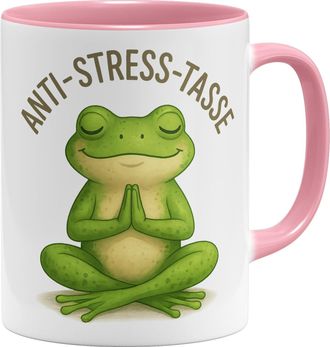 OM3 Frosch Anti-Stress Kaffee-Tasse mit Spruch - lustige Keramiktasse Namaste-Motiv - Fr&ouml;schlein - Keramik Becher - 325ml - Beidseitig Bedruckt - Rosa