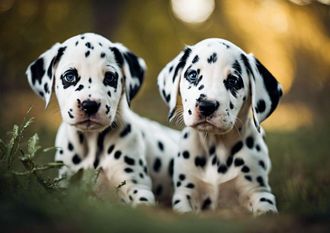 Calvendo Poster 42,0 x 29,7 cm Querformat Zwei goldige Dalmatiner Welpen| Bilder, Kunstdruck, Wandbild, Wanddeko, Prints ohne Rahmen