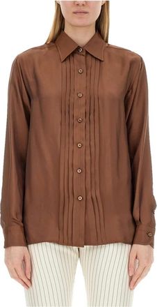 Tom Ford Femme, Blouses et Chemises, Brun, Taille: 34 FR Chemise Boutonn&eacute;e en Soie Pliss&eacute;e
