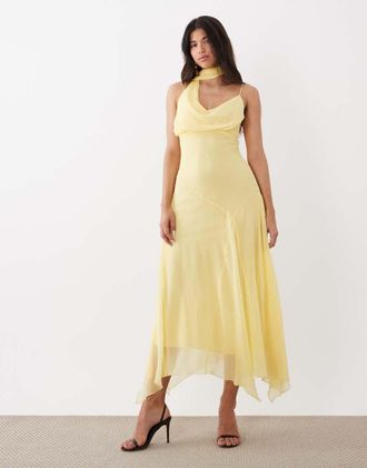 Asos Robe nuisette longue &agrave; d&eacute;tail foulard - Babeurre-Jaune