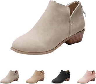 Generico Chaussures pour femme à talons bas, bottines femme automne douces élégantes, bottes souples et confortables pour femme, bottes basses, Blanc, 39 EU