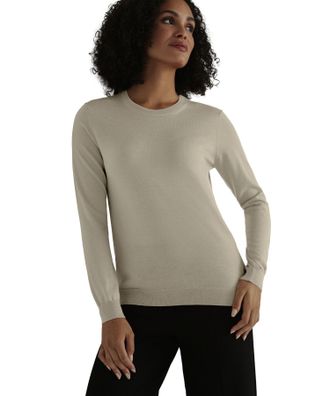 Falke Damen Pullover Basic New Merino Crew Neck W Pu Wolle elegant klassisch f&uuml;r Business und Freizeit mit Rundhalsausschnitt 1 St&uuml;ck, Beige Melange 4043, L