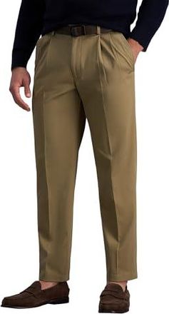 Haggar Mens Premium No-Iron Classic-Fit Expandable-Waist Pleat-Front Pant