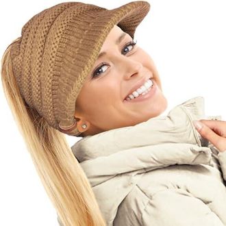 TOSKATOK Bonnet à visière pour Femme - Beige - Taille Unique