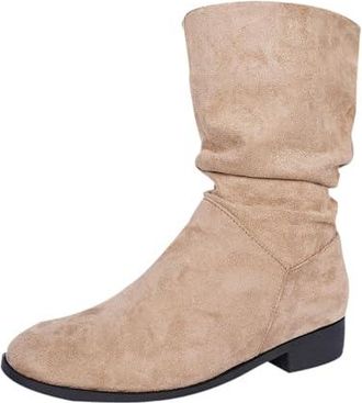 Generic Bottes mi-mollet pour femme - Bottes courtes d&eacute;contract&eacute;es - &Eacute;l&eacute;gantes - Classiques - Polyvalentes - Couleur unie - Talon &eacute;pais - Confortables - &Agrave; enf