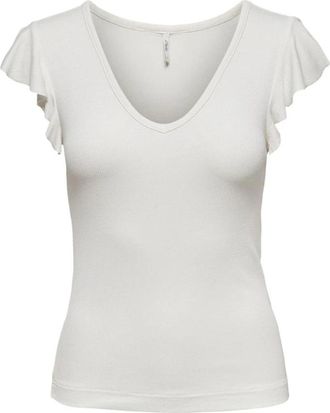 Only Only, Femme, Tops, Blanc, Taille: 36 FR T-shirt &agrave; col en V et manches courtes