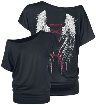 Gothicana by EMP Damen schwarzes lockeres T-Shirt mit Back-Print XXL